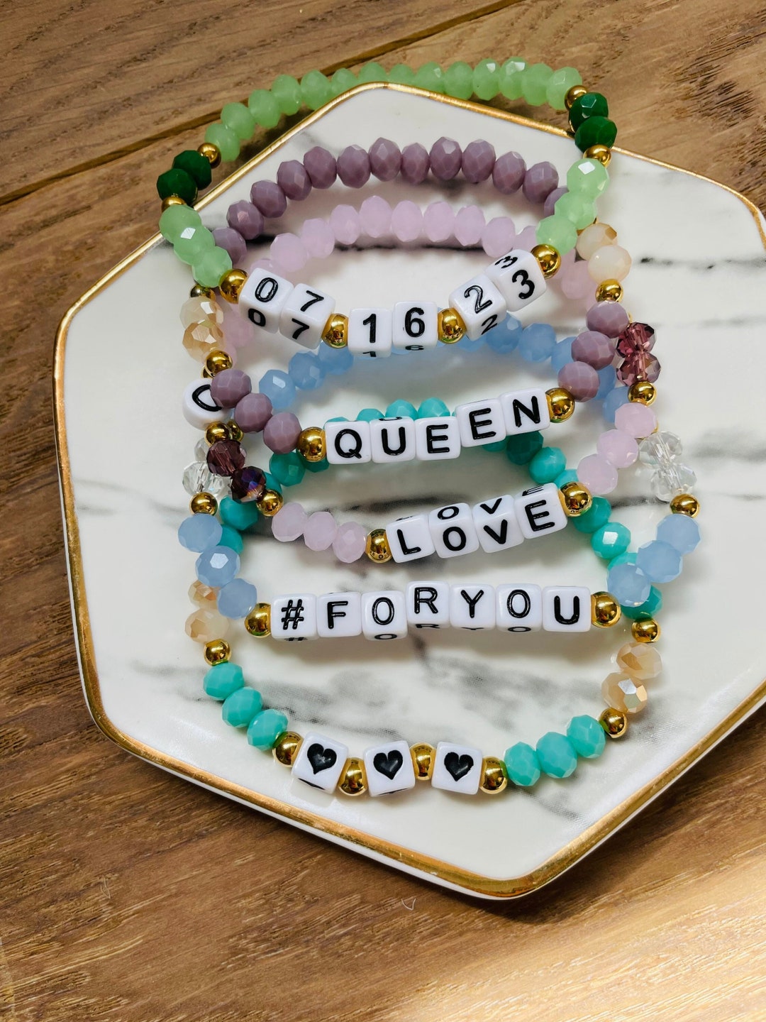 Personalized Word Beaded Bracelets With Square Lettering, Custom Word ...