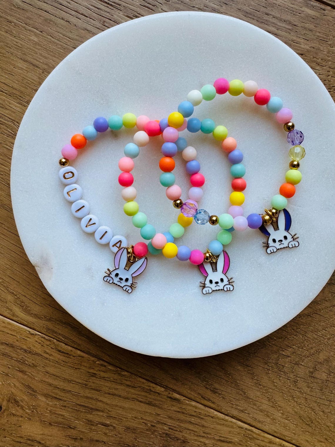 Easter Bunny Charm Beaded Bracelets, Personalized Bracelets, Custom ...