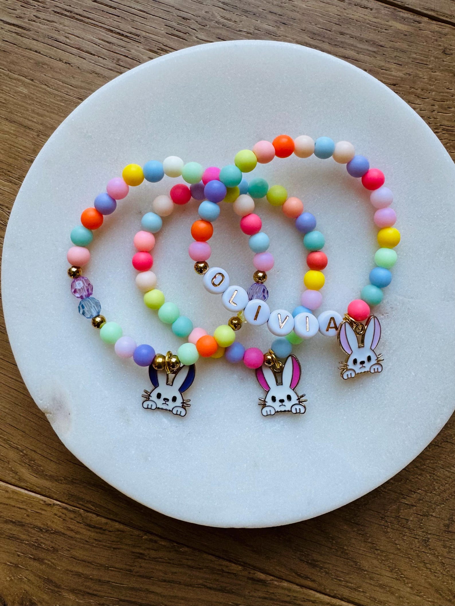 Easter Bunny Charm Beaded Bracelets, Personalized Bracelets, Custom ...