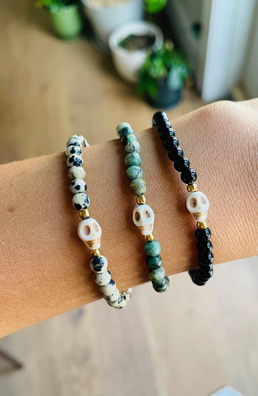 Mini Skull Beaded Bracelets, Halloween Beaded Bracelets, Skull Jewelry ...