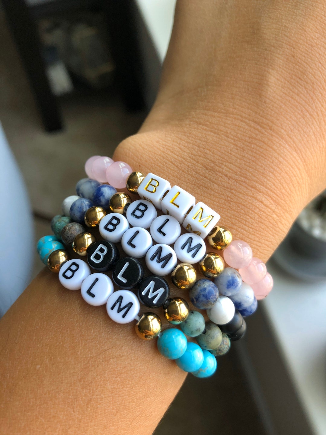 Black Lives Matter Natural Stone Beaded Bracelet, BLM, BLM Bracelet ...