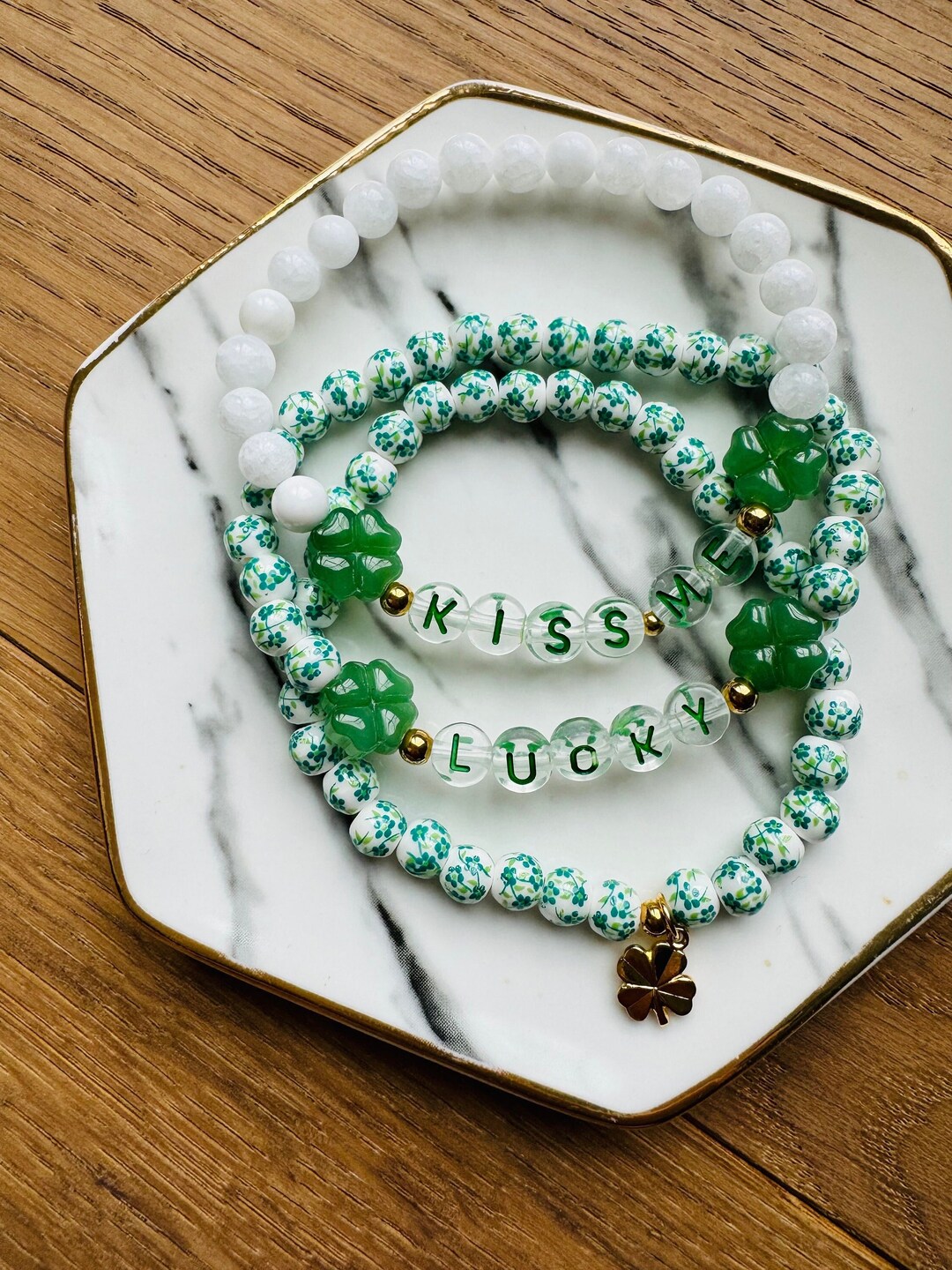 Personalized Green Floral St. Patrick's Day Beaded Bracelets, Custom ...