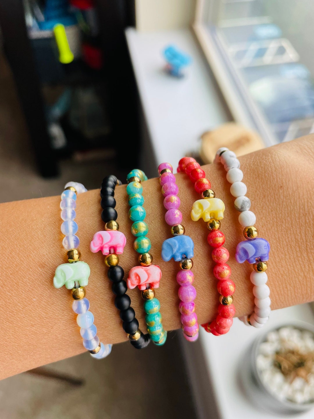 Custom Elephant Bead Beaded Bracelets, Elephant Bracelets, Stackable ...