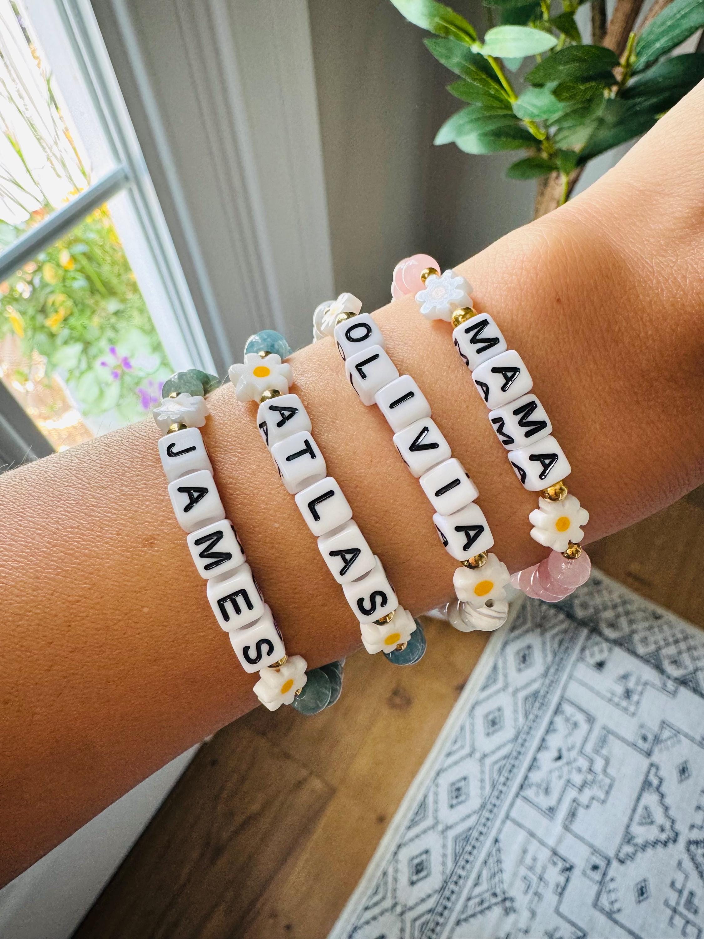 Custom Word Beaded Bracelets With Daisy Bead Accents, Custom Word ...