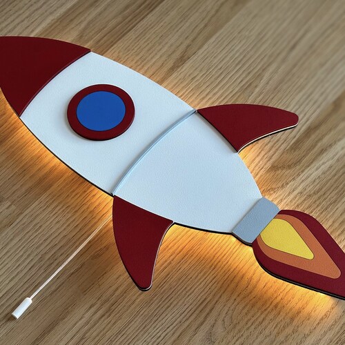Wooden ROCKET WALL LIGHT Wooden Night Lights for Kids - Etsy