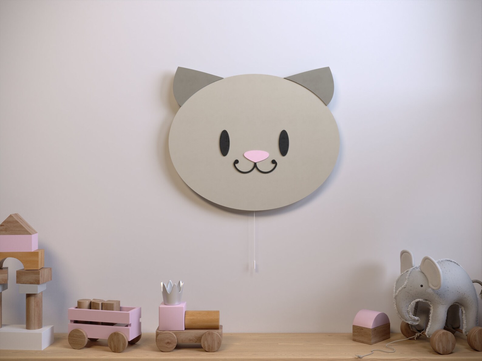 Cute KITTEN WALL LIGHT Wooden Night Lights for Kids Soft Light for ...
