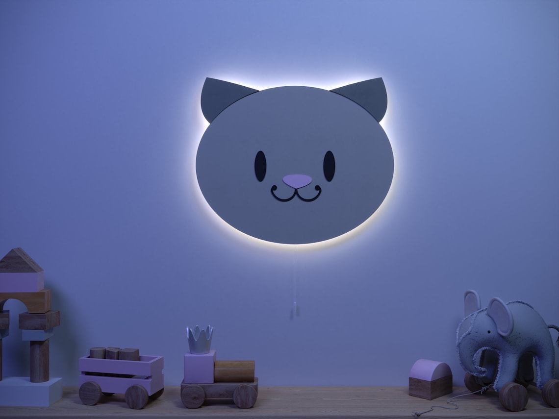 Cute KITTEN WALL LIGHT Wooden Night Lights for Kids Soft - Etsy