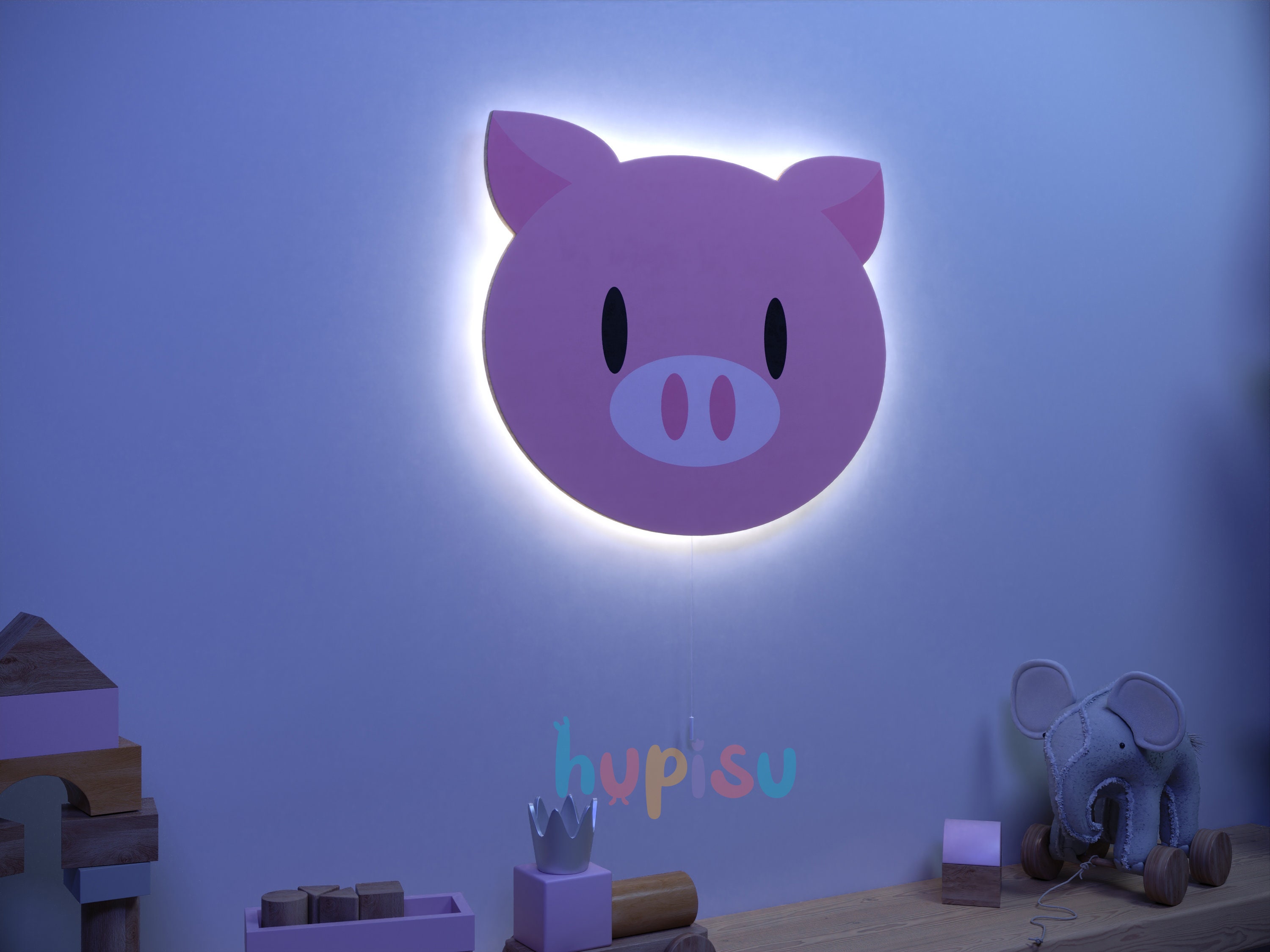 Pink PIG WALL LIGHT Wooden Night Lights for Kids Animal Light for ...