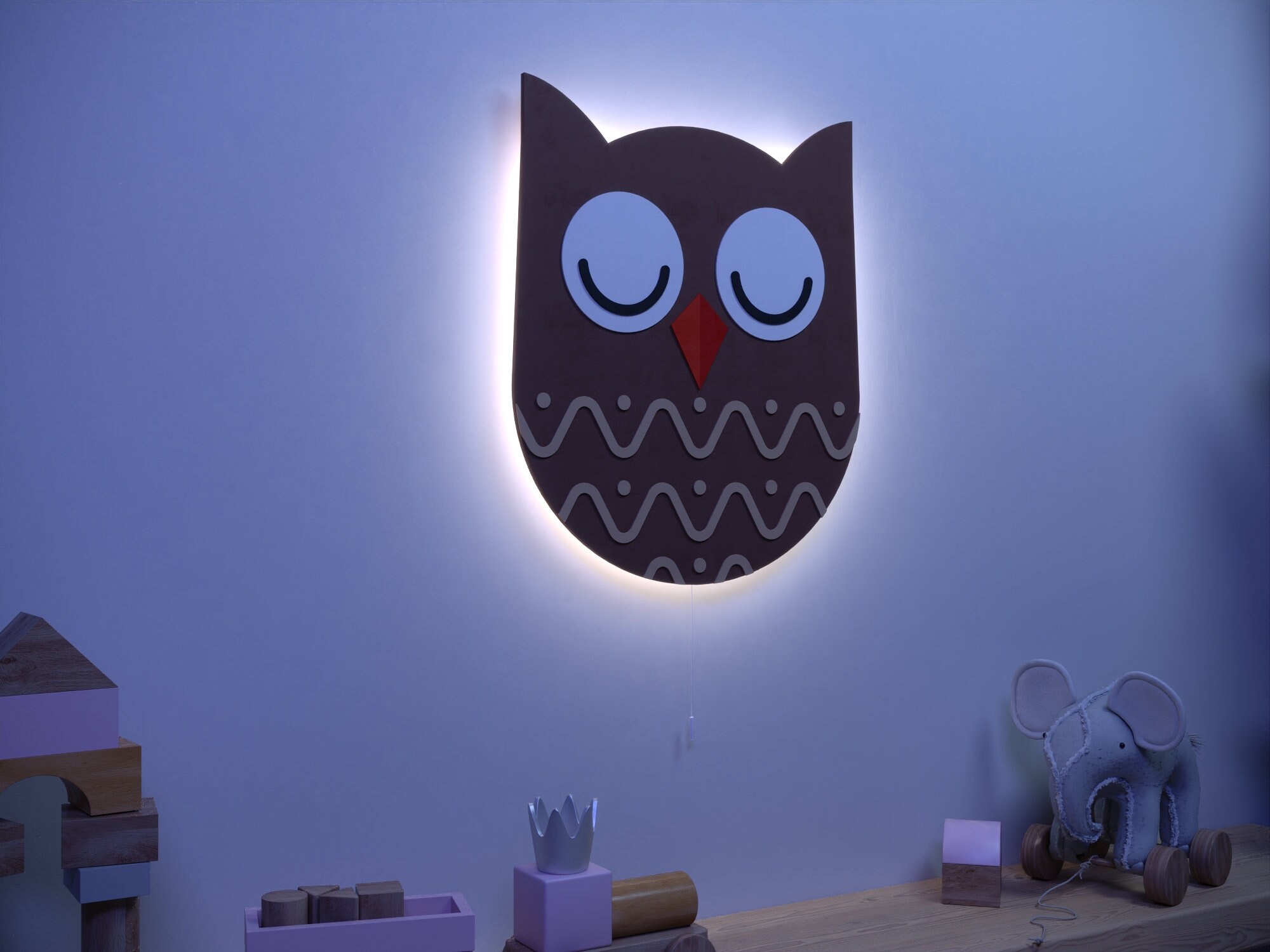 Wooden OWL WALL LIGHT Wooden Night Lights for Kids Soft Light for ...