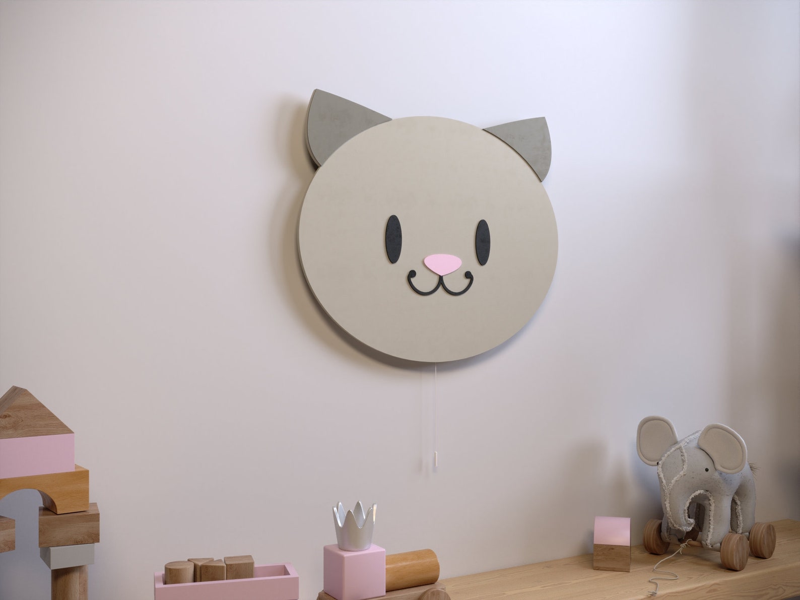 Cute KITTEN WALL LIGHT Wooden Night Lights for Kids Soft Light for ...