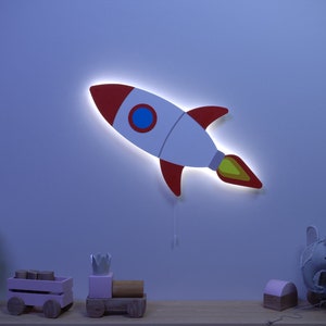 Wooden ROCKET WALL LIGHT | Wooden Night Lights for Kids | Light for ...