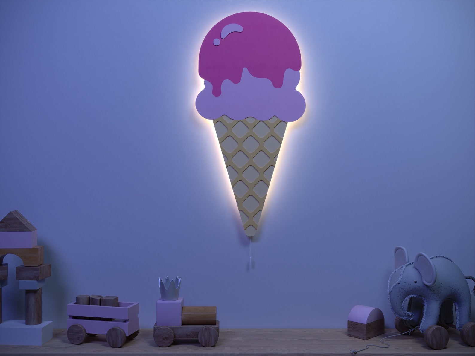 Cute Ice Cream WALL LIGHT Wooden Night Lights for Kids - Etsy