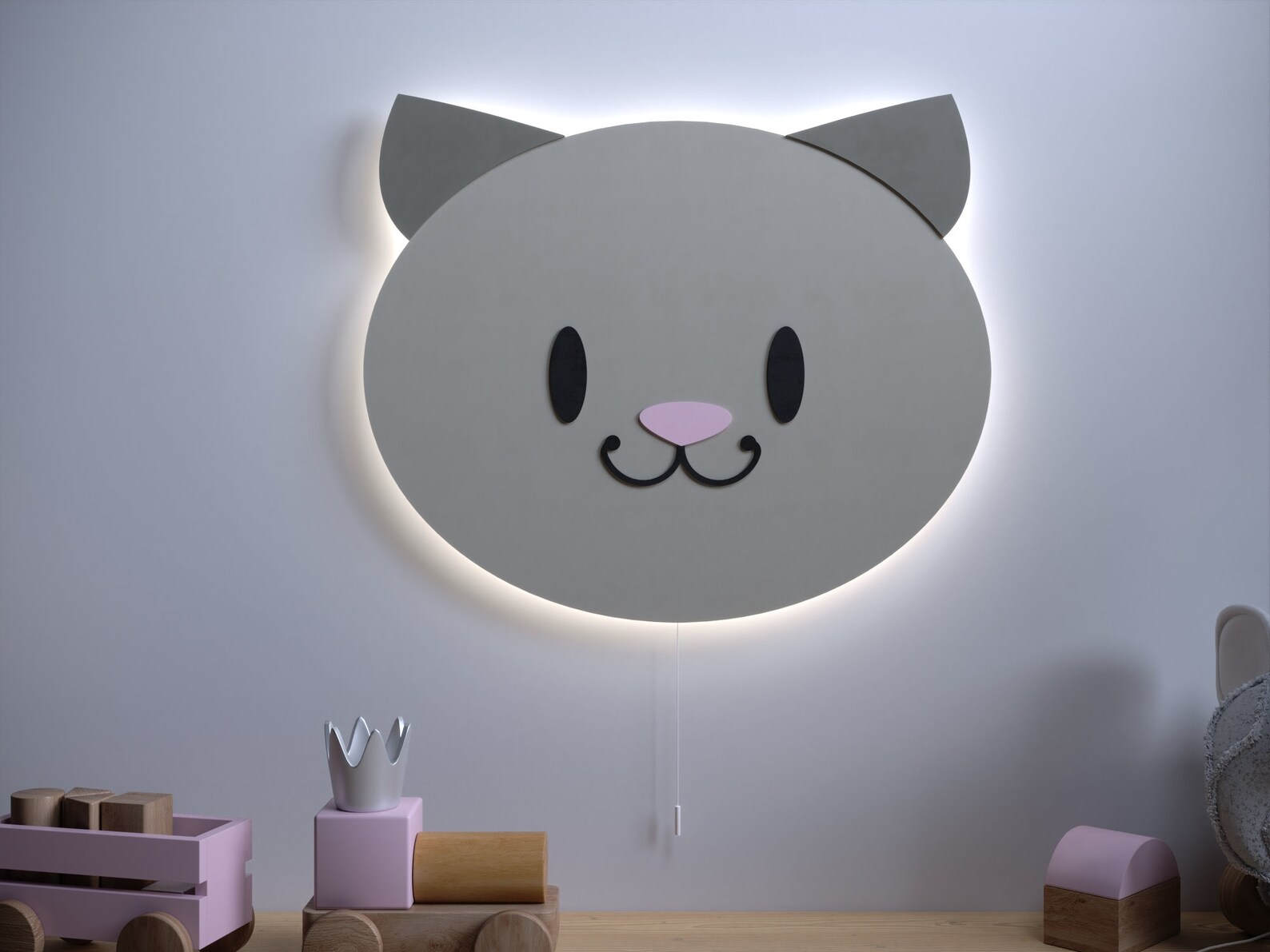 Cute KITTEN WALL LIGHT Wooden Night Lights for Kids Soft - Etsy