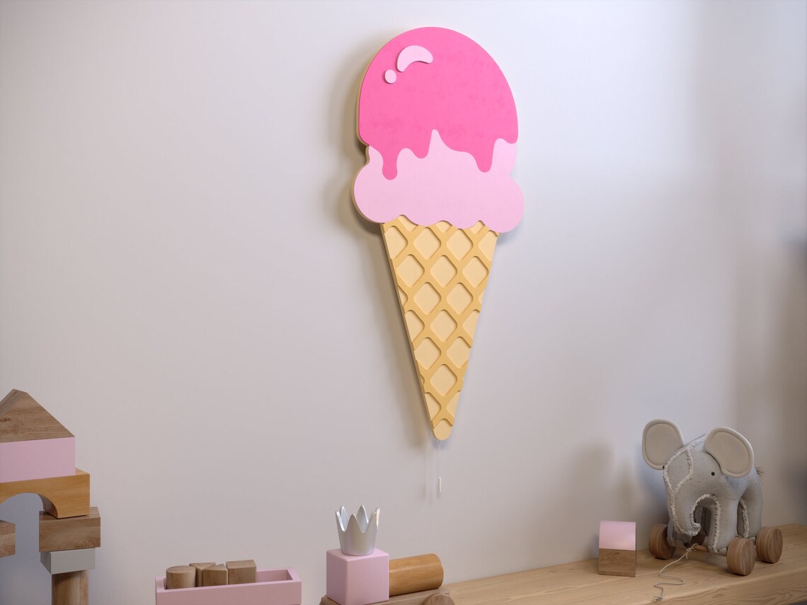 Cute Ice Cream WALL LIGHT Wooden Night Lights for Kids - Etsy