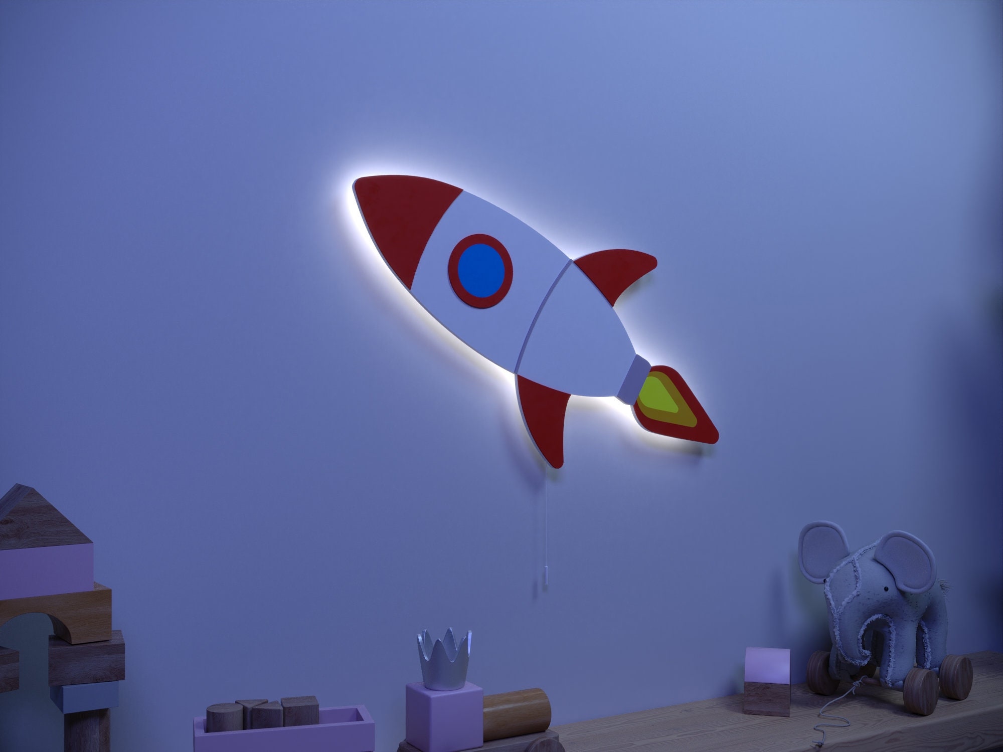 Wooden ROCKET WALL LIGHT Wooden Night Lights for Kids - Etsy
