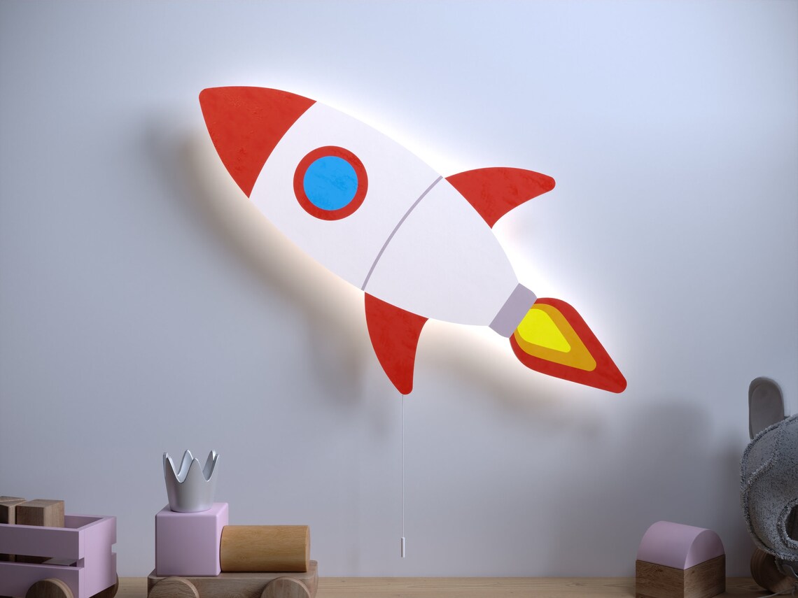 Wooden ROCKET WALL LIGHT Wooden Night Lights for Kids | Etsy