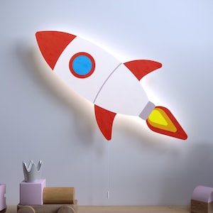 Wooden ROCKET WALL LIGHT Wooden Night Lights for Kids | Etsy