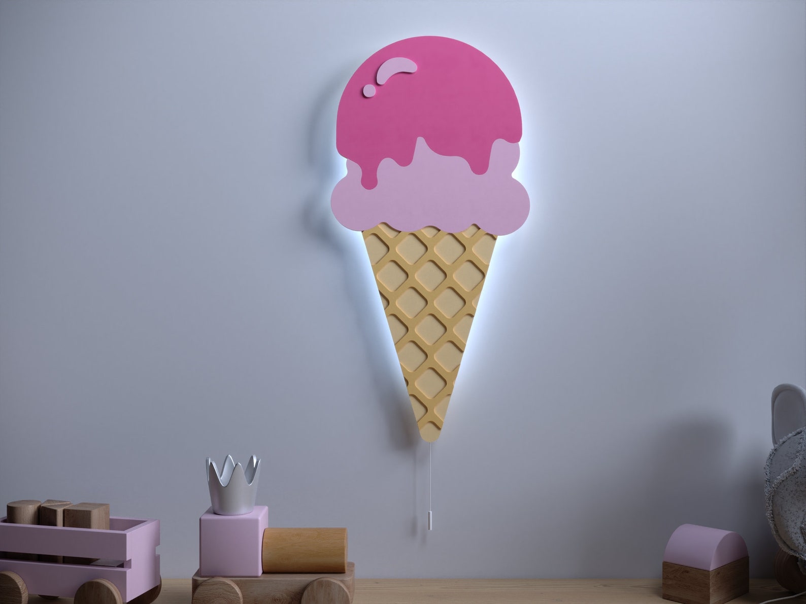 Cute Ice Cream WALL LIGHT Wooden Night Lights for Kids - Etsy