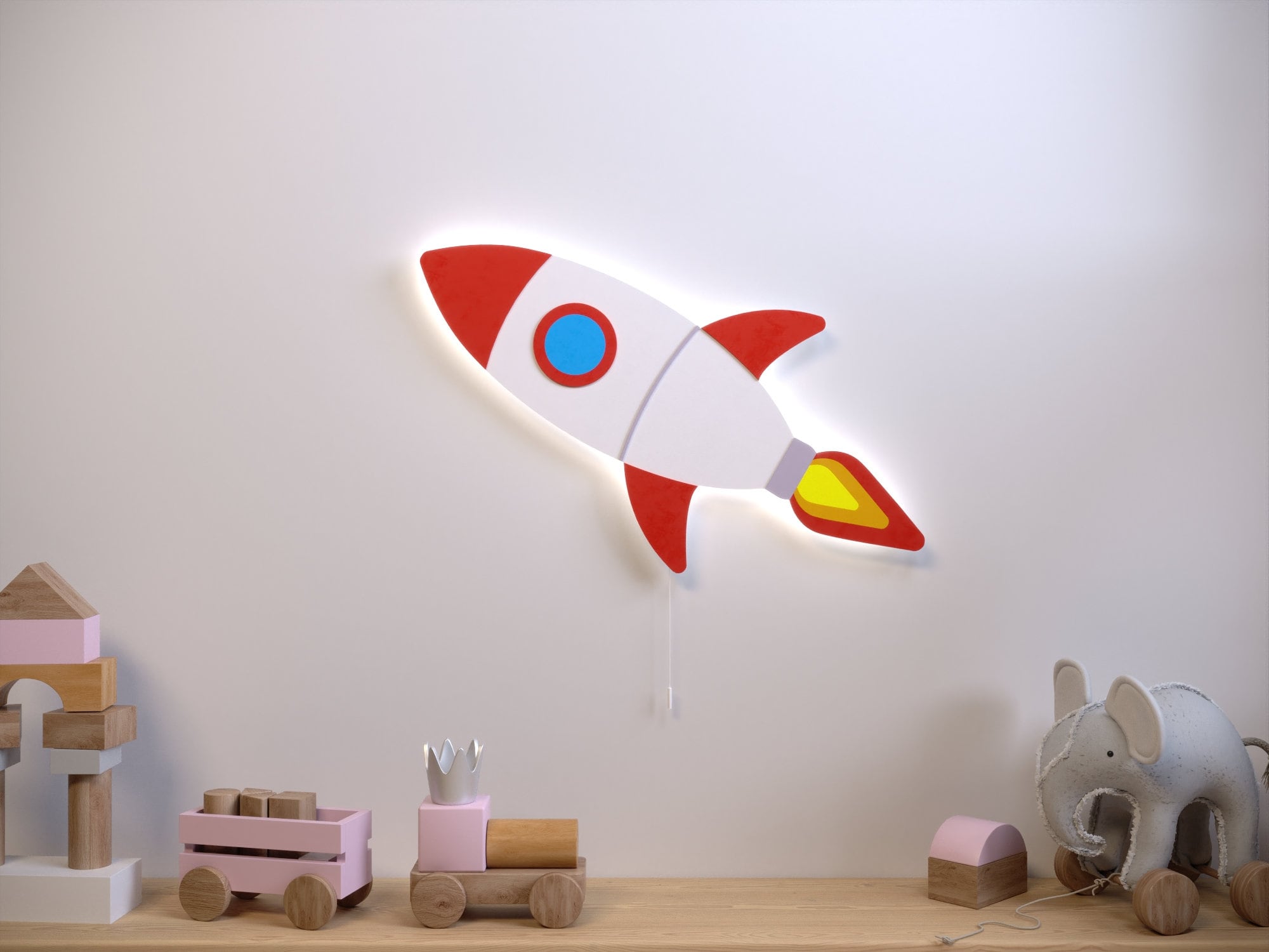 Wooden ROCKET WALL LIGHT Wooden Night Lights for Kids - Etsy
