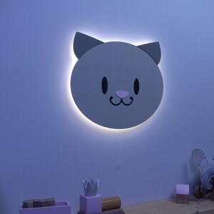 Cute KITTEN WALL LIGHT Wooden Night Lights for Kids Soft Light for ...