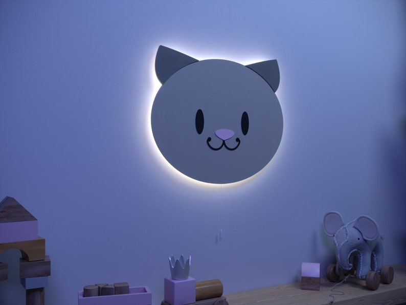 Cute KITTEN WALL LIGHT Wooden Night Lights for Kids Soft - Etsy
