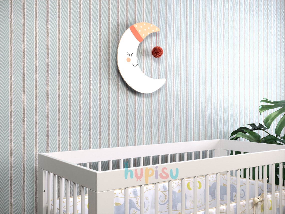Cute MOON WALL LIGHT Wooden Moon Night Lights for Kids Soft Light for ...