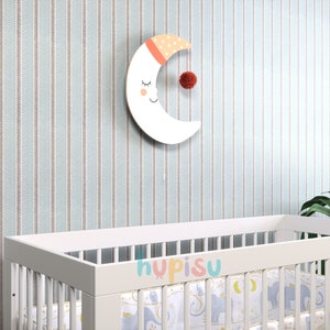 Cute MOON WALL LIGHT Wooden Moon Night Lights for Kids Soft Light for ...