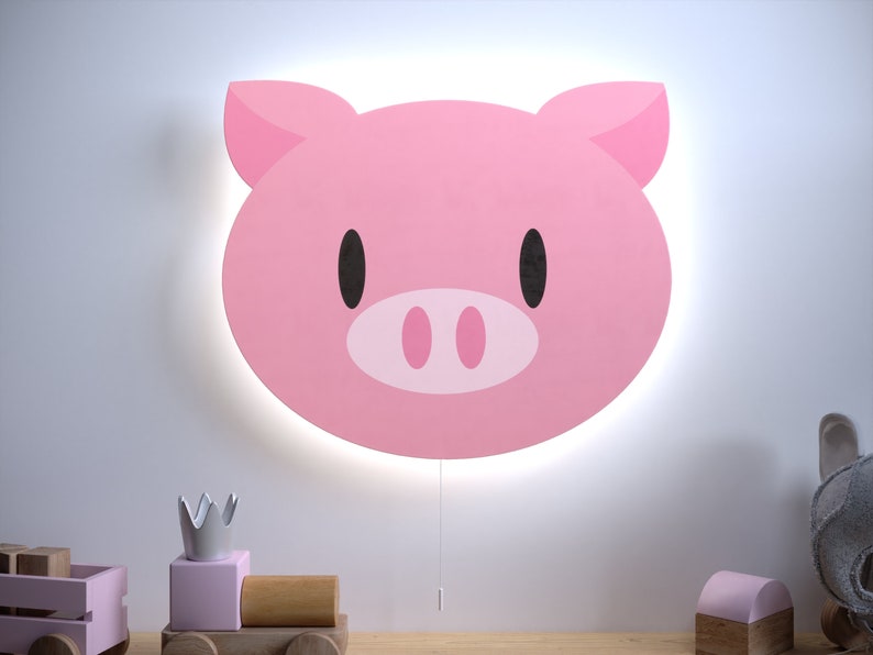 Pink PIG WALL LIGHT Wooden Night Lights for Kids Animal Light for ...
