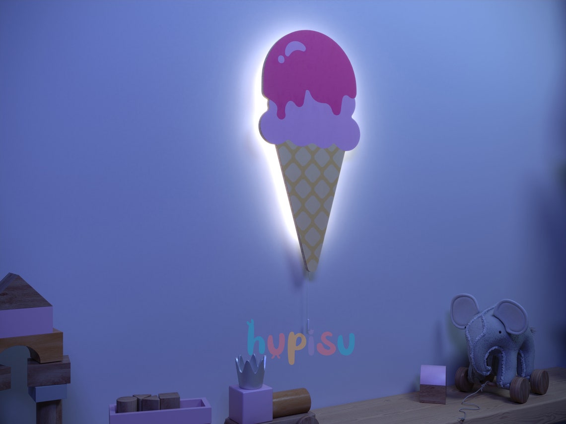 Cute Ice Cream WALL LIGHT Wooden Night Lights for Kids | Etsy
