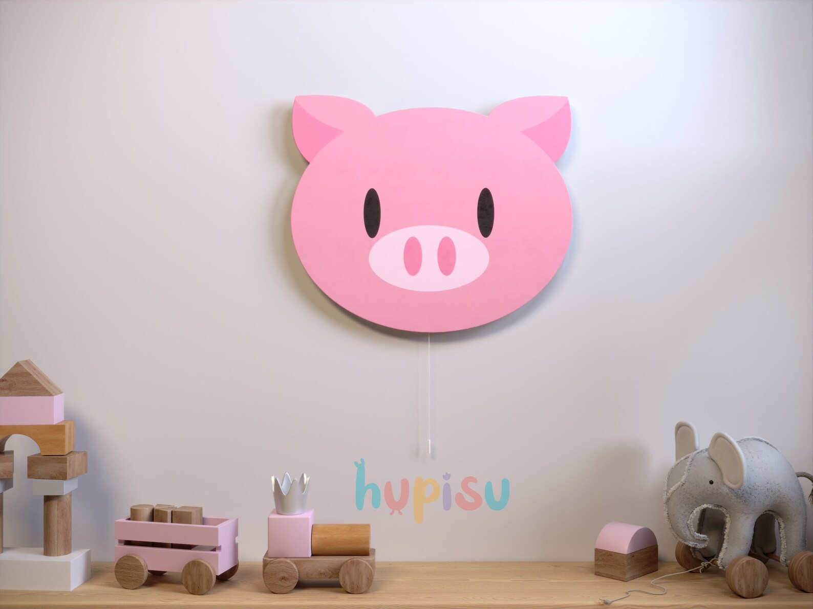 Pink PIG WALL LIGHT Wooden Night Lights for Kids Animal Light for ...