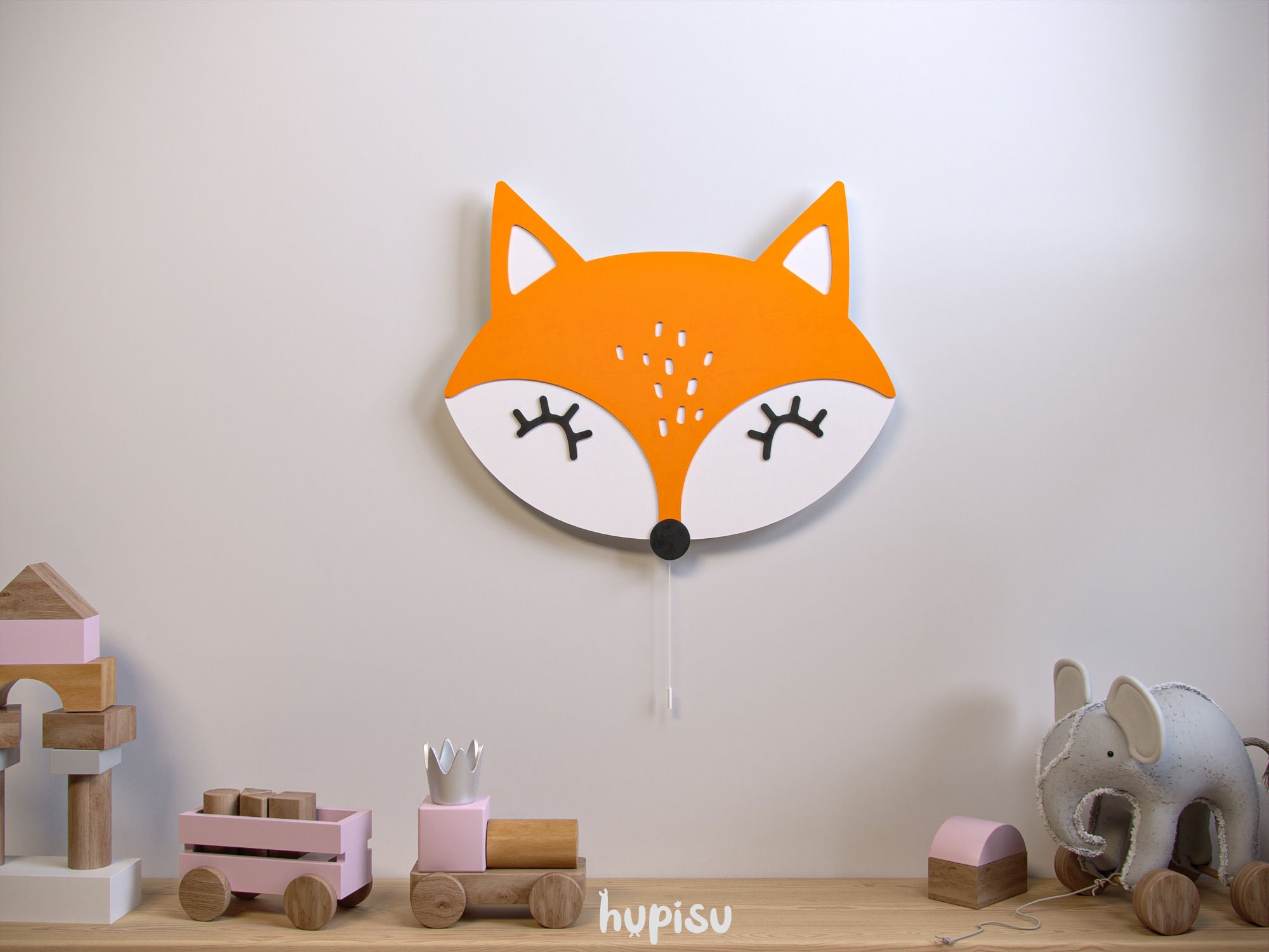 Cute FOX WALL LIGHT Wooden Night Lights for Kids Soft Light for Nursery ...