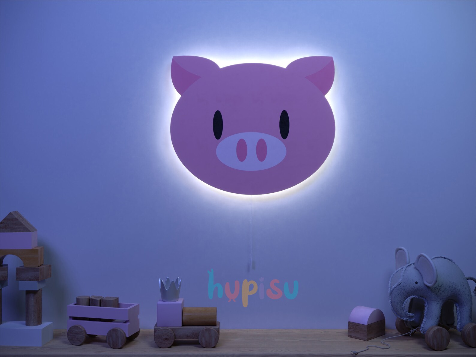 Pink PIG WALL LIGHT Wooden Night Lights for Kids Animal Light for ...
