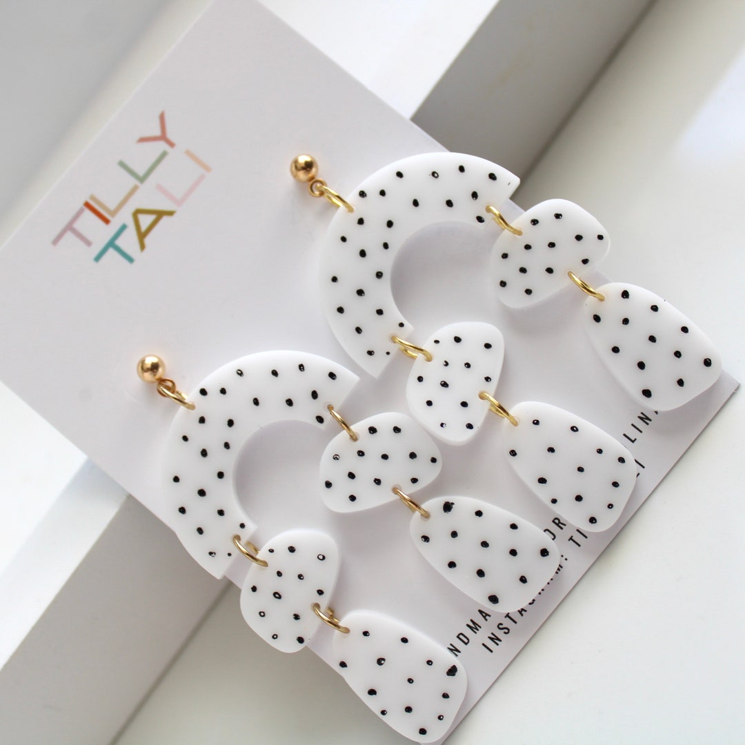 White Polka Dot Acrylic Earring Polka Dot Jewelry Print - Etsy