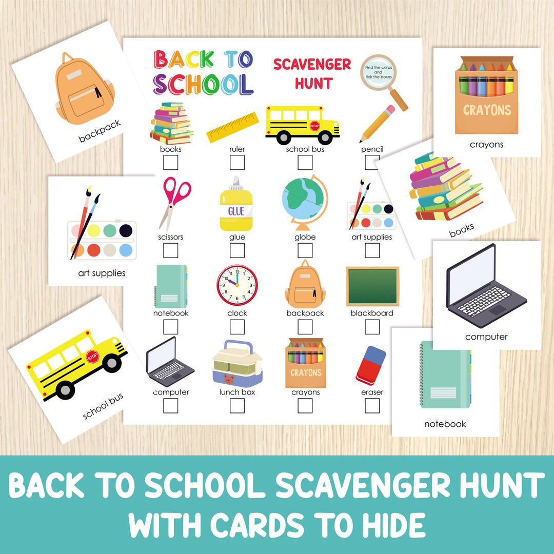Back to School Scavenger Hunt, Indoor Outdoor Treasure Hunt With Cards ...
