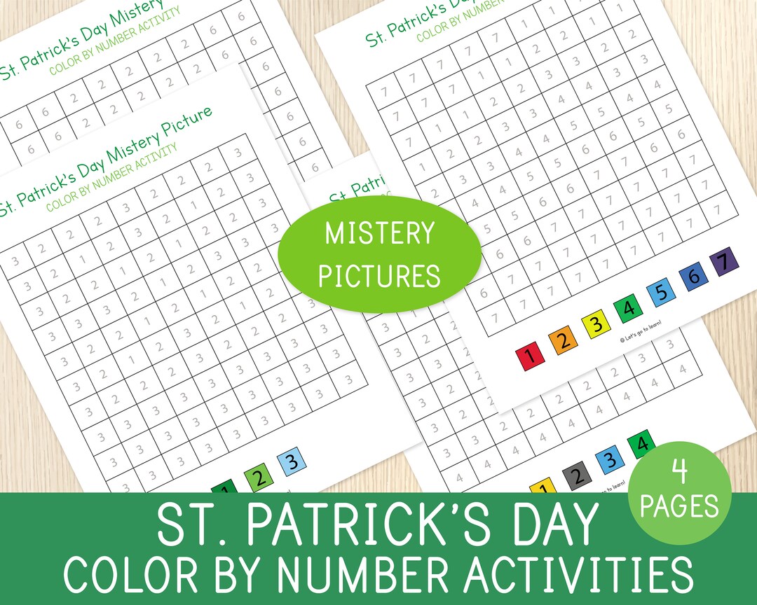St. Patrick's Day Coloring Pages, 4 Mistery Pictures, Color by Number ...