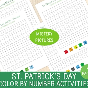 St. Patrick's Day Coloring Pages, 4 Mistery Pictures, Color by Number ...