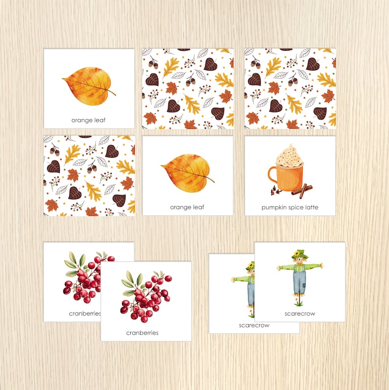 Fall Memory Game, Autumn Matching Activity, Fall Vocabulary, Visual ...