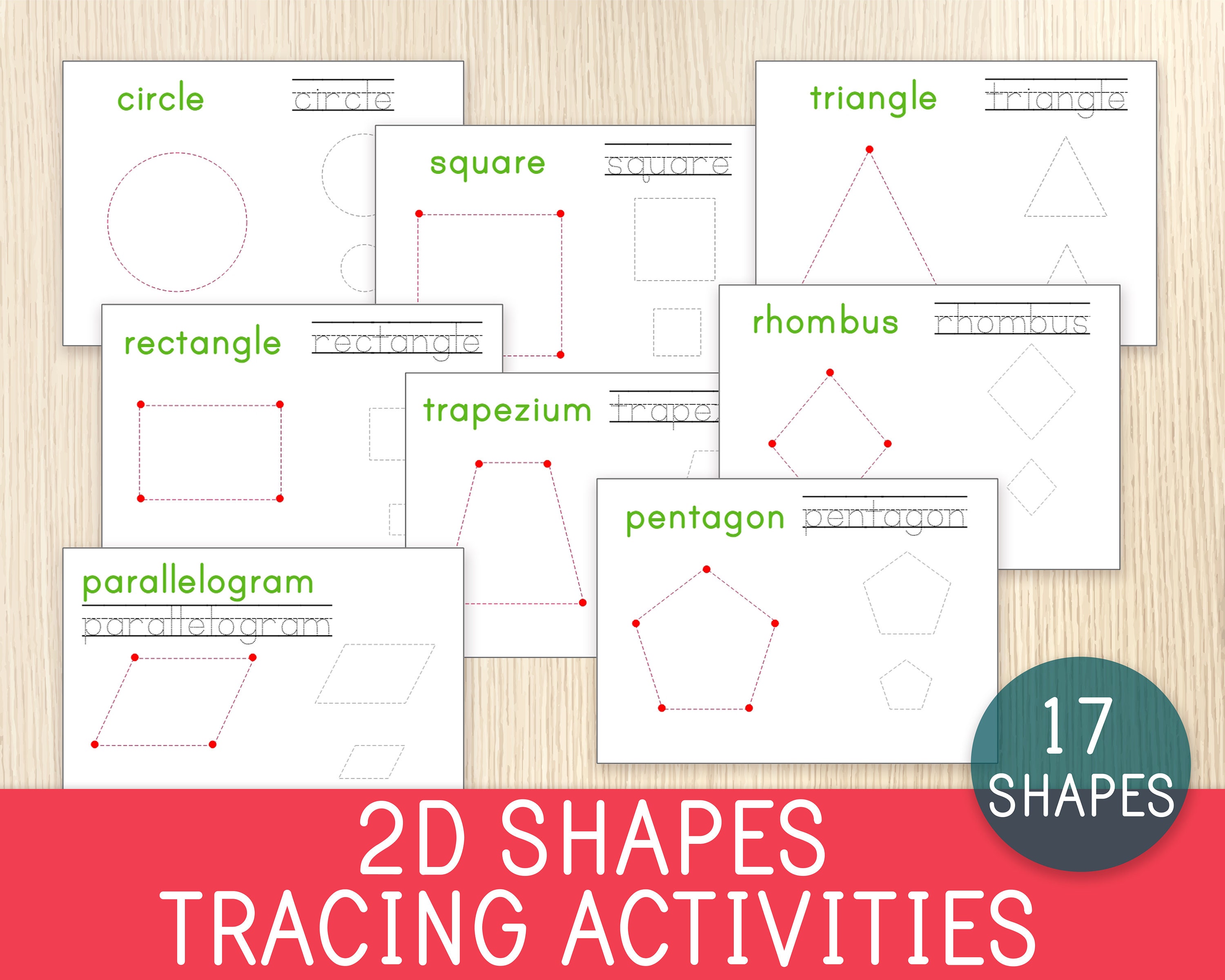 Shapes Tracing Activities 17 Dotted 2D Shapes Preschool - Etsy