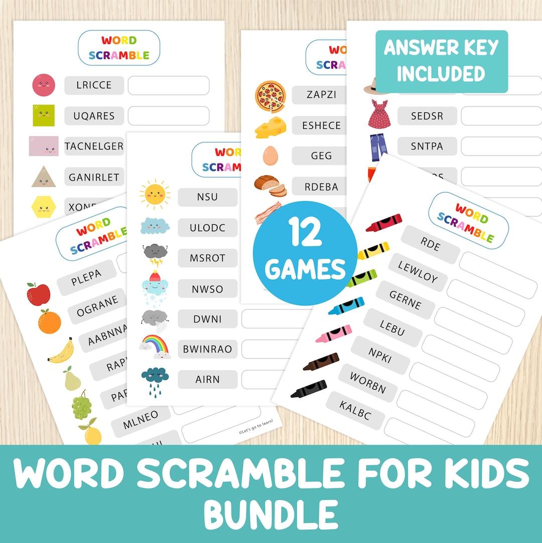 Word Scramble Worksheets Bundle – Kids Word Scramble Games – Vocabulary ...