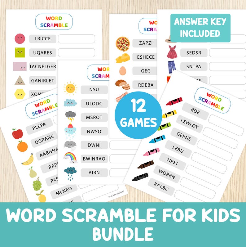 Word Scramble Worksheets Bundle – Kids Word Scramble Games – Vocabulary ...