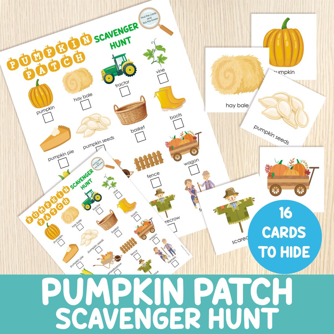 Pumpkin Patch Scavenger Hunt With Cards, Fall Treasure Hunt, Toddler ...