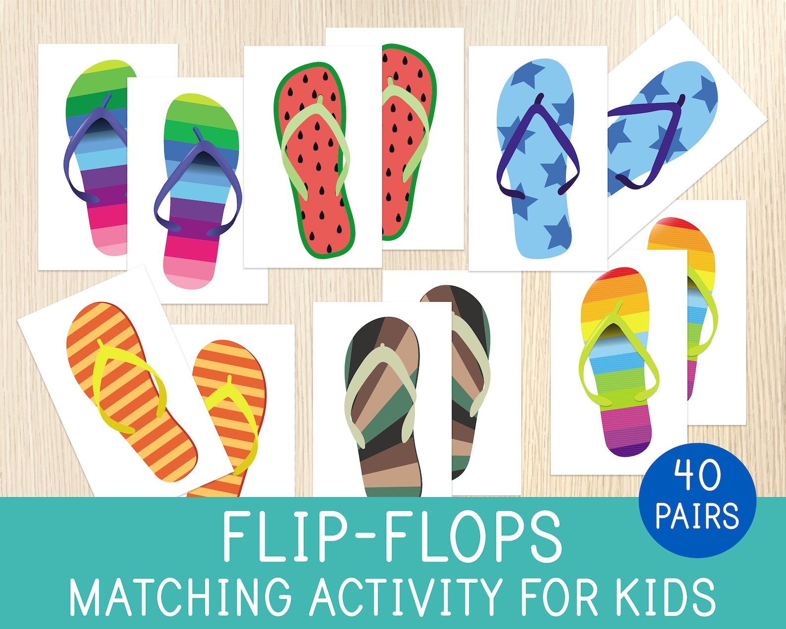 Summer Matching Game, Flip-flops Matching Activity, Toddler & Preschool ...
