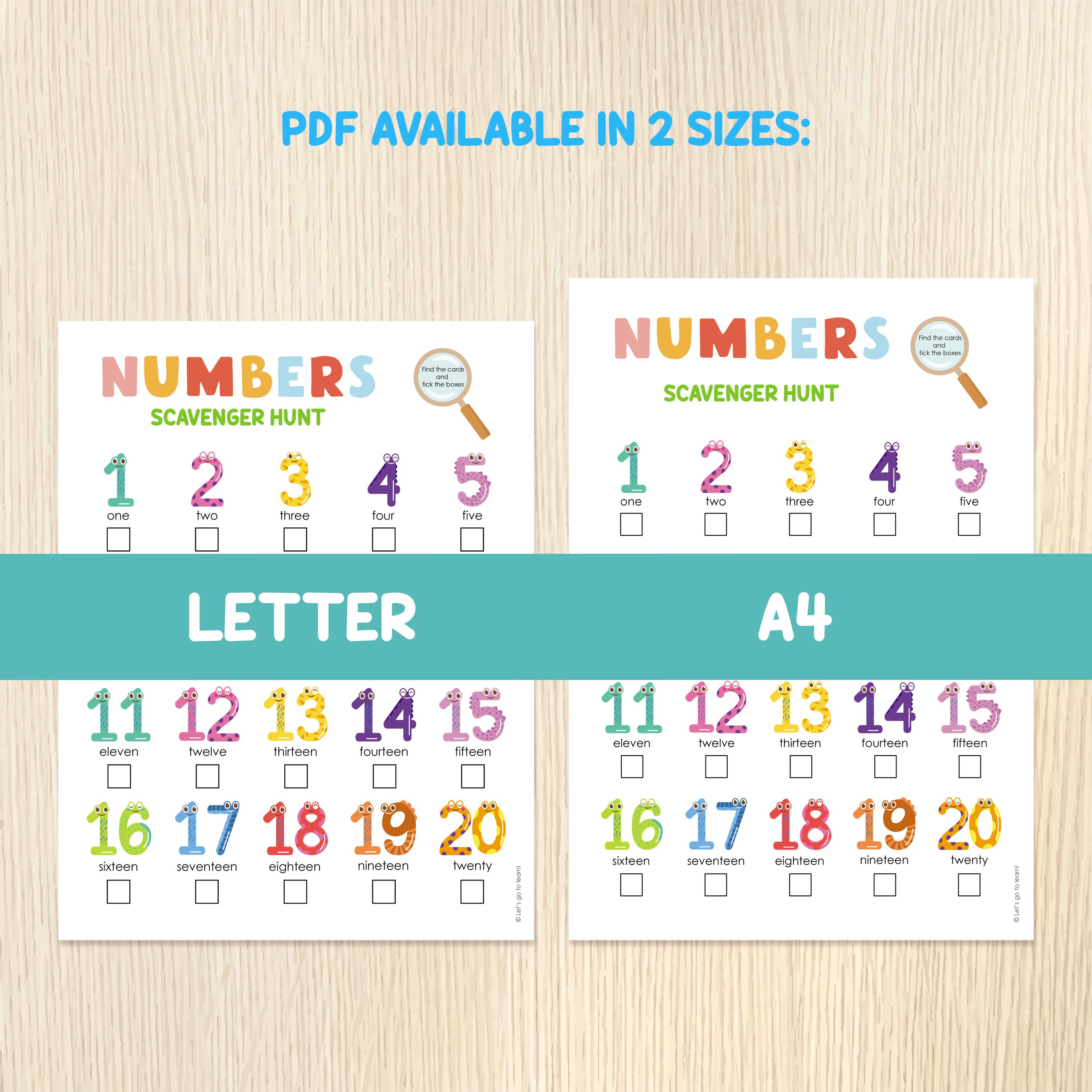 Numbers Scavenger Hunt 1–20 With Cards – Preschool & Kindergarten ...