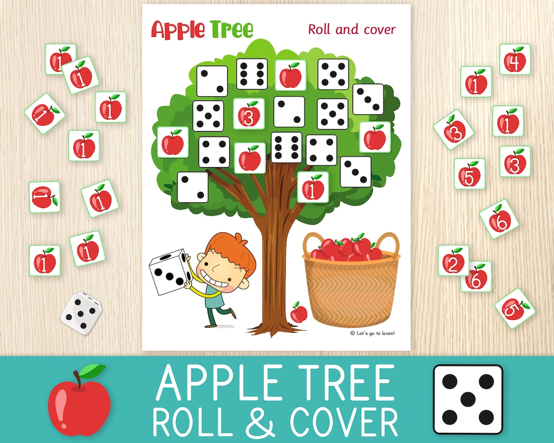 Apple Tree Number Matching Activity, Roll & Cover Game, Numbers 1-6 ...