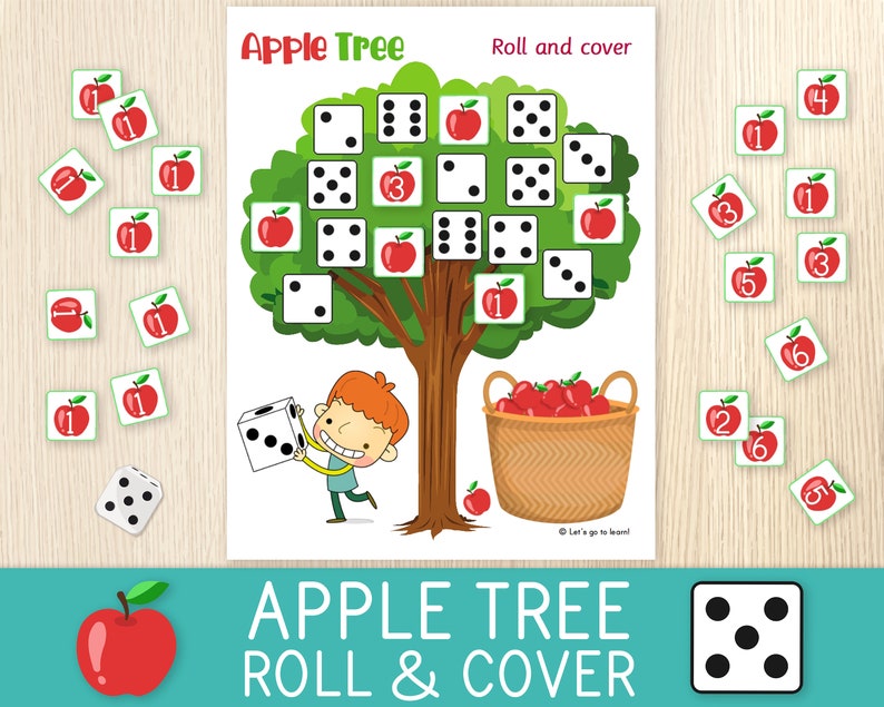Apple Tree Number Matching Activity, Roll & Cover Game, Numbers 1-6 ...