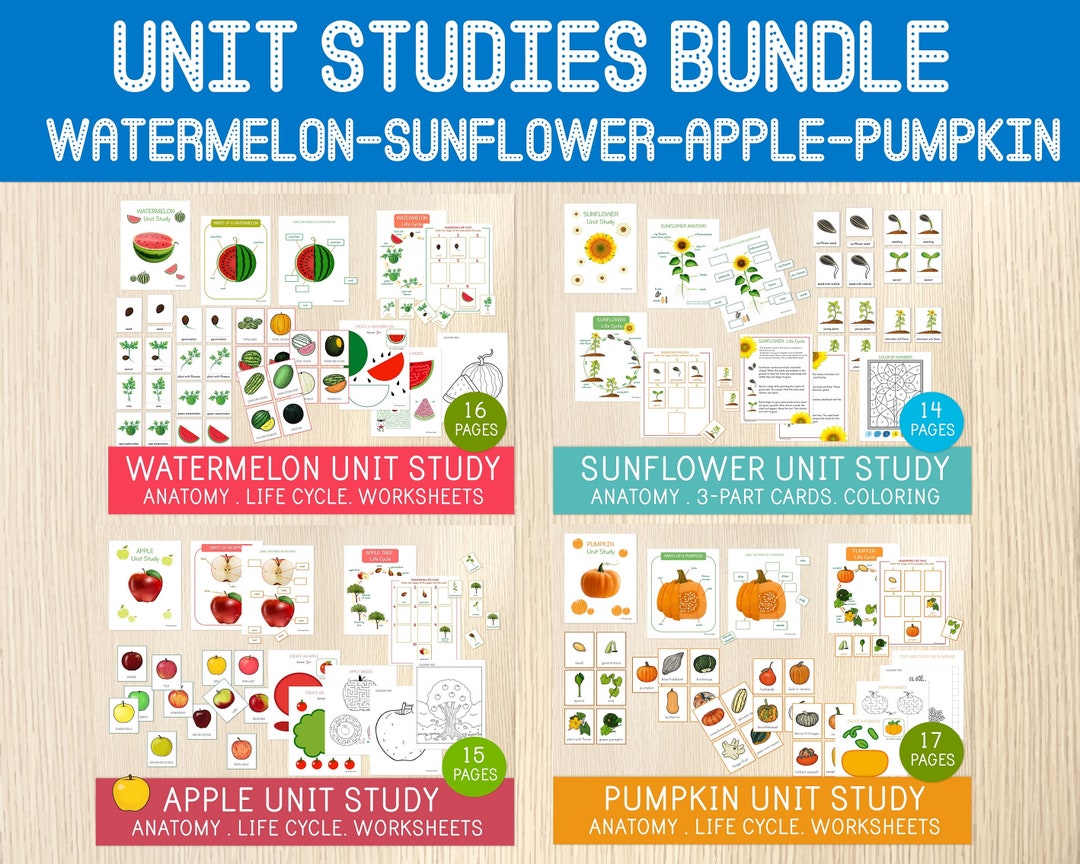 Unit Studies BUNDLE - Watermelon, Sunflower, Apple, Pumpkin Unit Study ...