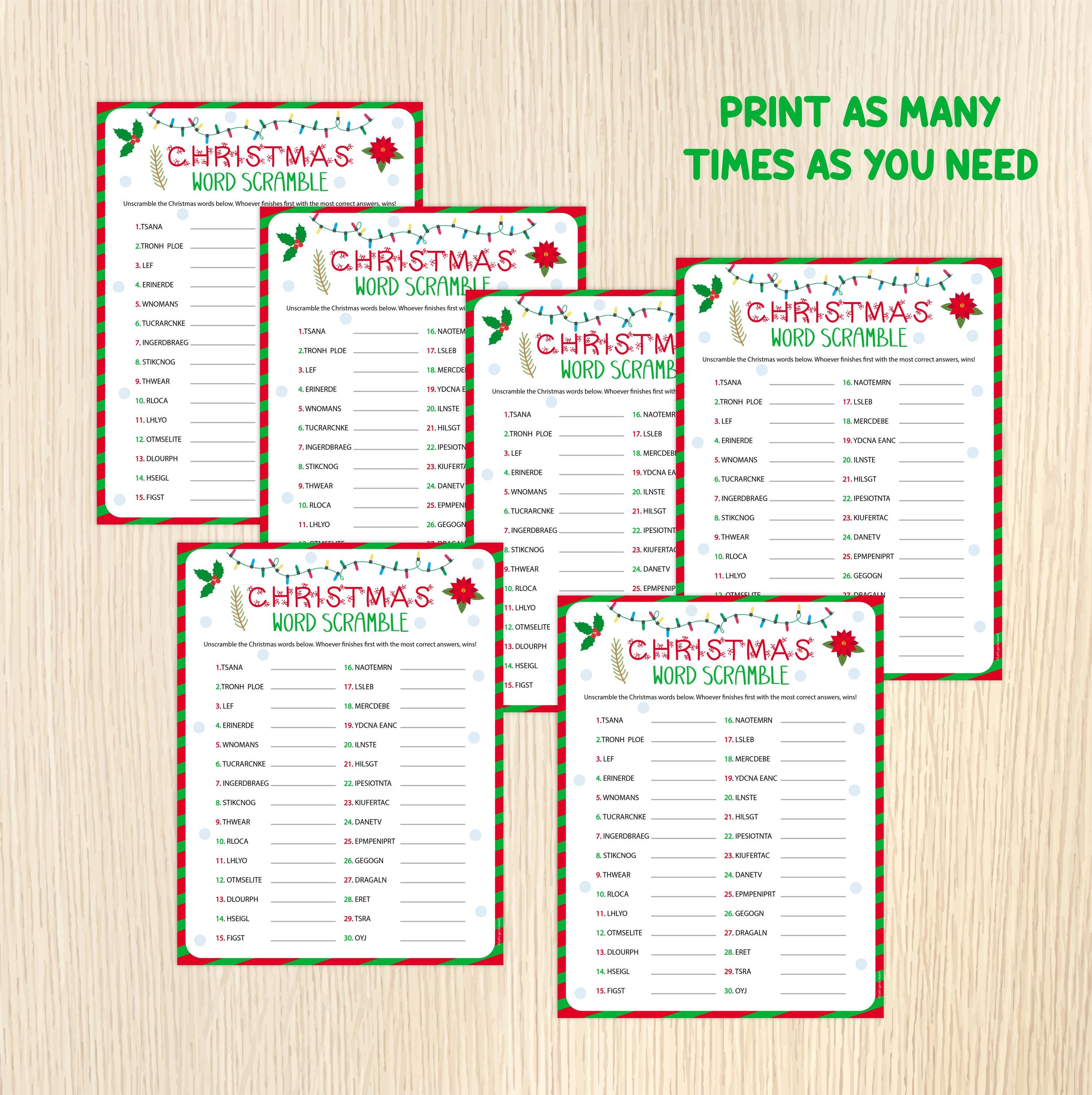 Christmas Word Scramble - Printable Holiday Activity - Christmas Party ...