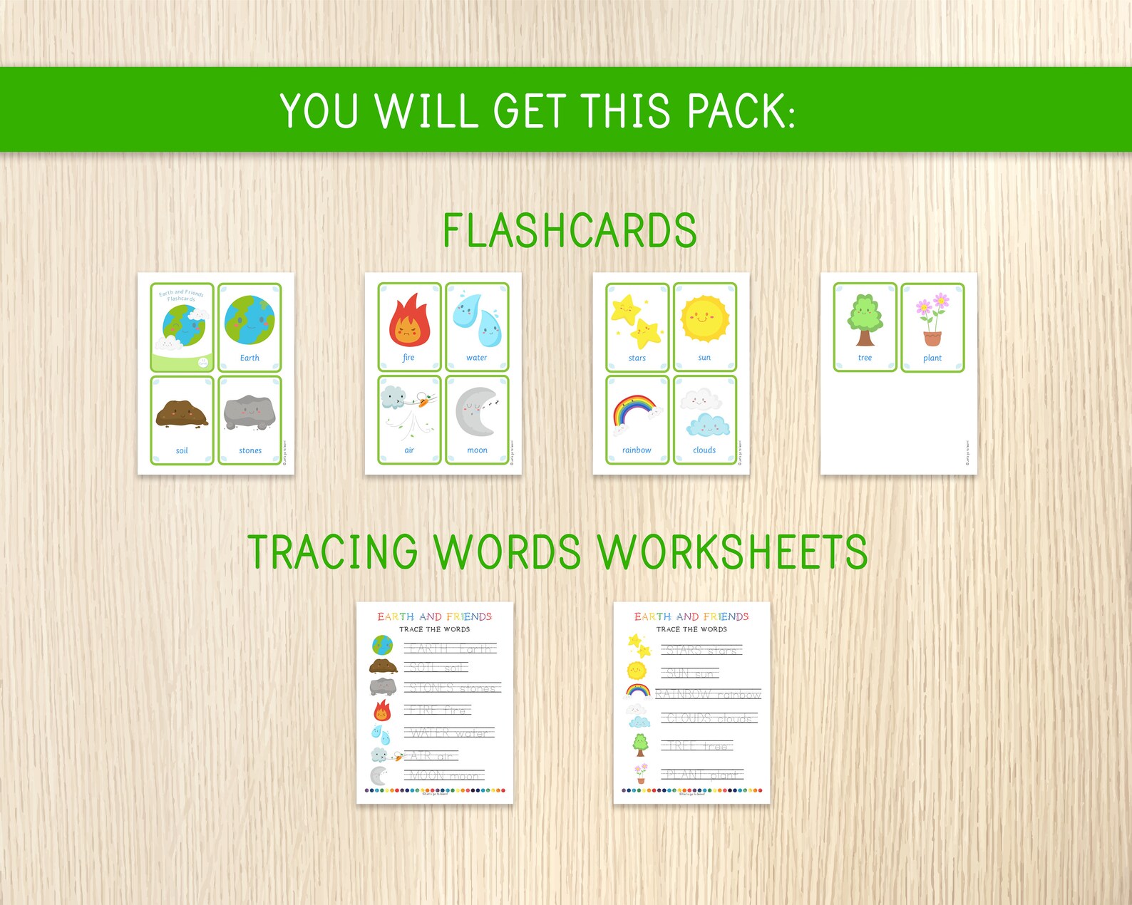Earth Day Flashcards & Tracing Words Worksheets, Earth Day Activity ...