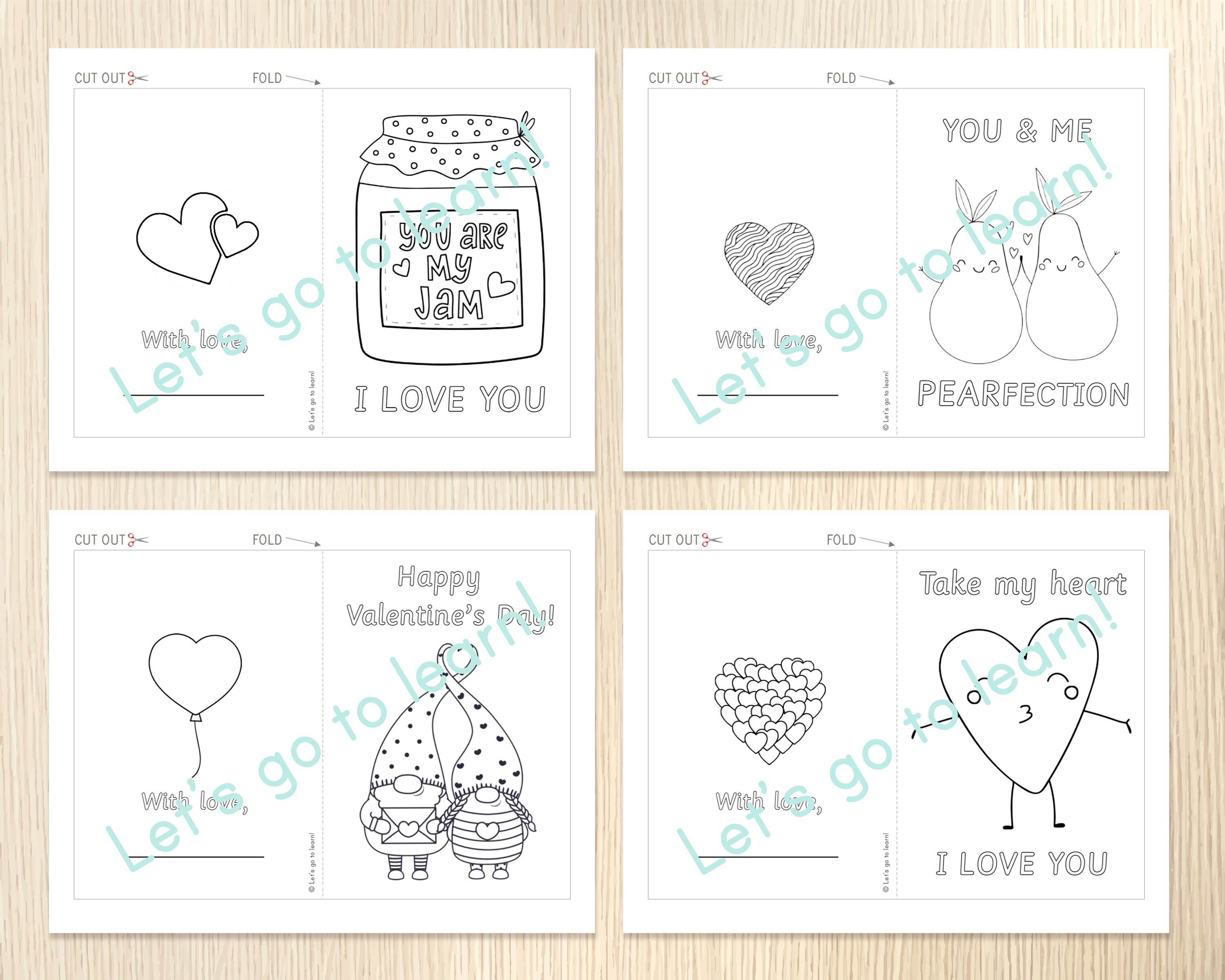 Valentine's Day Coloring Cards - Love Coloring Cards - Greeting Cards ...