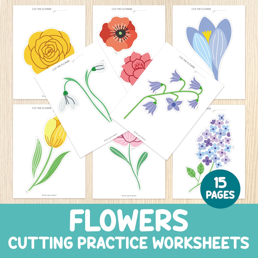Flowers Cutting Practice Worksheets, Spring Activity, Preschool ...